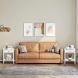 JAXPETY 2-Tier White Nightstand Bedside Table Bedroom Furniture with Spacious Drawer and Storage Shelf, Ivory