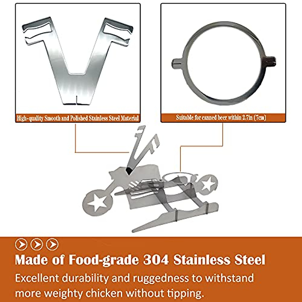 LAUTO Beer Can Chicken Holder for Grill, Polished Stainless Steel Beer Chicken Grill Rack,Motorcycle Portable Beer Chicken Stand for Outdoor BBQ(Skeleton)