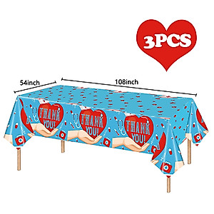 3 Pieces Nurses Appreciation Week Party Tablecloth Plastic Table Covers Rectangle Nurse Graduation Party Table Cloth for Nurse Day Nurse Birthday Party Decorations Supplies, 51 x 86.6 Inch