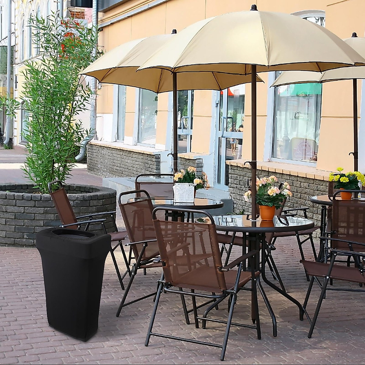 BSTKEY 23 Gallon Stretch Spandex Trash Can Cover, 8 Pack Outdoor Fitted Waste Container Cover Rectangular Garbage Can Covers for Wedding Party Commercial Fundraiser Decor, Without Trash Can (Black)