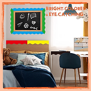 6 Rolls Bulletin Board Borders, 240Ft Scalloped Rolled Border Trim with Wavy Line Design Yellow, Green, Red, Blue, Black, White Decoration for School, Classroom & Offices, 40Ft per Roll