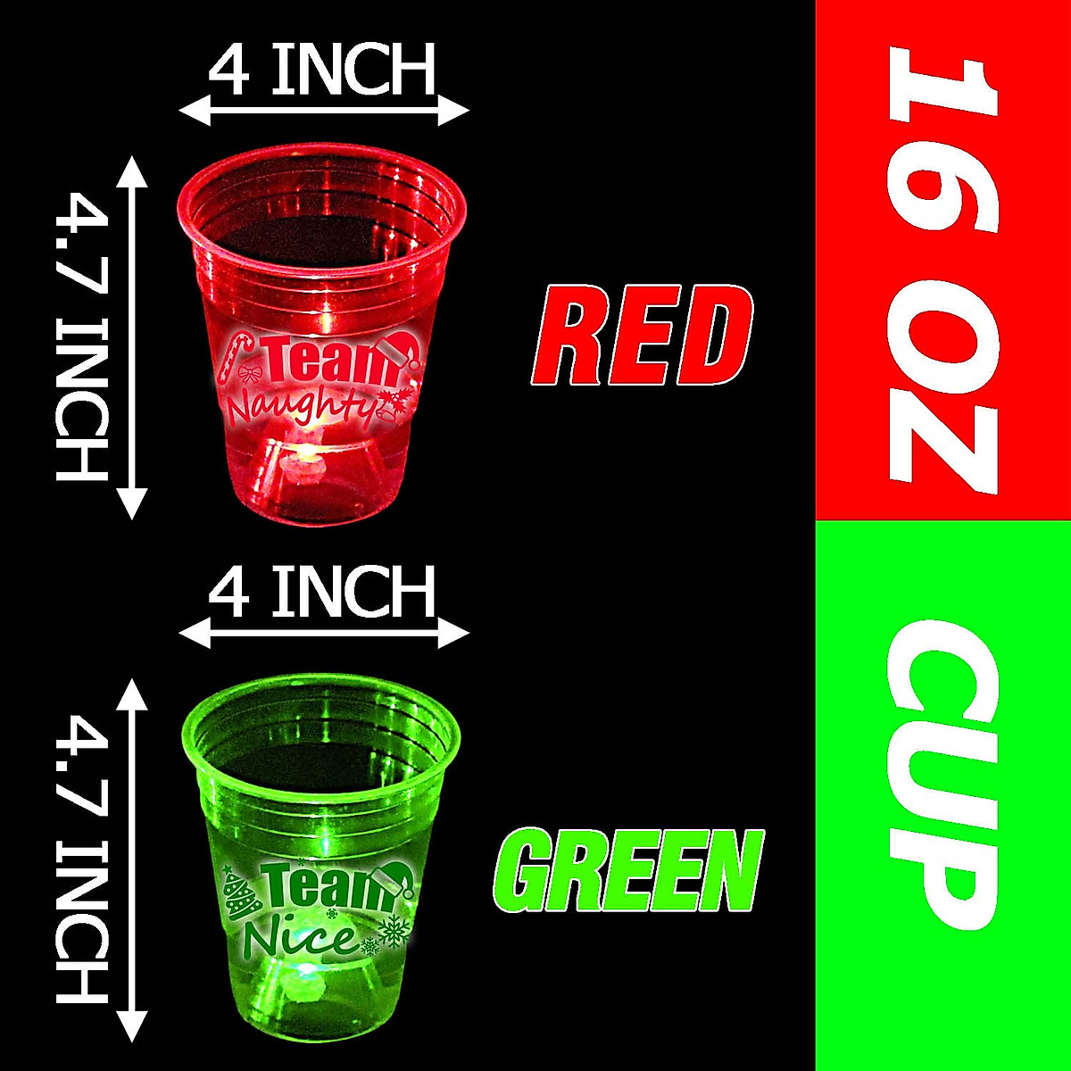mishunyus 24 Pcs Christmas Party Cups,Glowing Christmas Team Naughty or Nice Party Cups Decoration Cups for Christmas Party Cups Party Supplies(Red & Green)