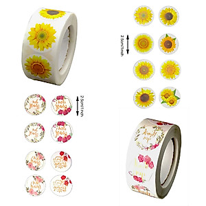 Sunflower Stickers for Kids, DANZOO 1000 PCS Sunflower Stickers Roll Flower Thank You Round Stickers Summer Sunflower Label DA-001 0