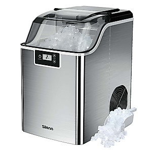 Silonn Compact Nugget Ice Maker，44lbs/Day Pellet Ice Maker Machine with Timer & Self-Cleaning Function, Portable Countertop Ice Maker for Home, Office, Bar, Perfect for Cocktails & Smoothies