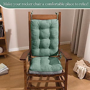 Basic Beyond Rocking Chair Cushions Set of 2, Porch Rocker Cushions for Wooden Rocking Chairs Outdoor with Thick Padding, Back Cushion with Ties, Tufted Seat Cushion with Non-Slip Backing(Green)