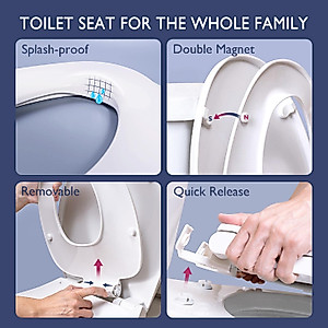 Elongated Toilet Seat with Slow Close Seat, Easy Clean, Suitable Standard Elongated or Oval Toilet with Thickened Plastic Lid, Plastic, White