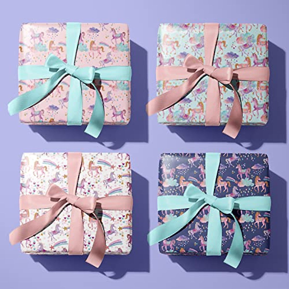 FIEHALA Unicorn Wrapping Paper -12 Sheet Gift Wrapping Paper Folded Girl Wrap 20'' x 27.5'' Unicorn Party Favor for Kids Girls Birthday Party Baby Shower Holiday