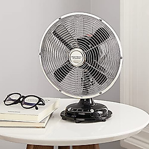 Better Homes & Gardens Retro Table Fan, 3-Speed Metal Tilted-Head Oscillation, 8-Inches (Black)
