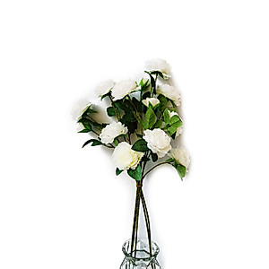 Artfen 5 Pcs Artificial Silk European Rose Flower Peony Flower Long Stem Fake Plastic Flowers Home Garden Party Wedding Decoration DIY Wreath Approx 26'' High White