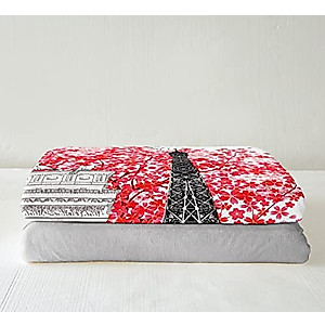 Eiffel Tower Blanket Red Cherry Blossom Fleece Blanket Girls Women Romantic City Building of Paris Throw Blanket Butterfly Flowers Leaning Tower of Pisa Fuzzy Blanket Paris Themed Sofa Decor 40"x50"