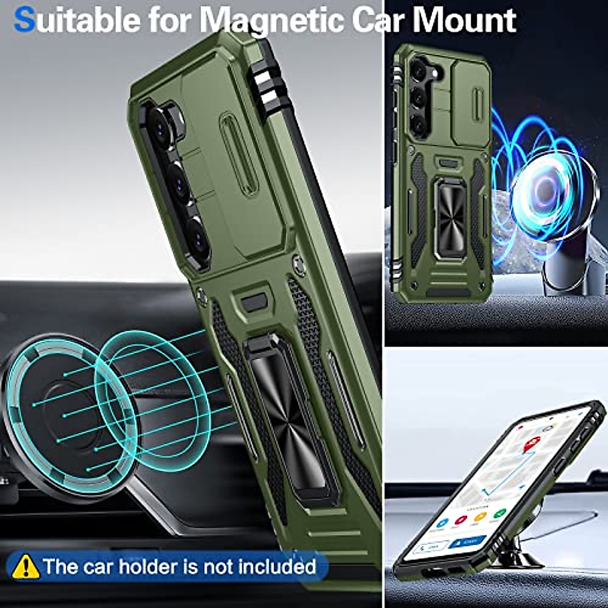 GOLDJU for Samsung Galaxy S23 Case, [4 in 1] Galaxy S23 Case with [2P Tempered Glass Screen Protector] & [Metal Ring Kickstand] Rugged Full-Body Protection Case for Samsung S23 6.1'' (Green)