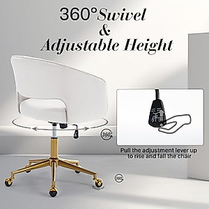Homedraft Home Office Swivel Desk Chair, Modern Velvet Desk Chair, Height Adjustable Armchair with Gold Base, Ergonomic Office Chair for Living Room Vanity Study Computer Room, Cream