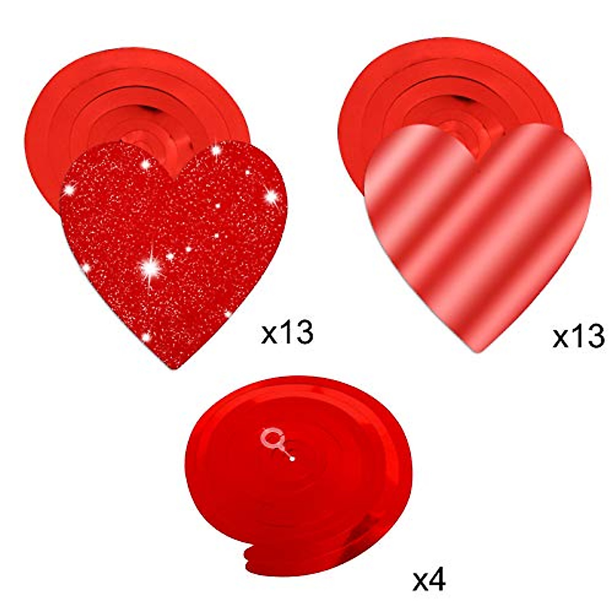Konsait 30pcs Valentine's Day Glitter Heart Hanging Swirl Decoration,Valentine's Day Swirls Garland Red Hanging Ceiling Decor for Valentines Wedding Bridal Shower Engagement Party Favor Supplies Decor