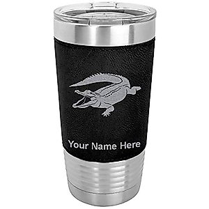 LaserGram 20oz Vacuum Insulated Tumbler Mug, Alligator, Personalized Engraving Included (Faux Leather, Black)