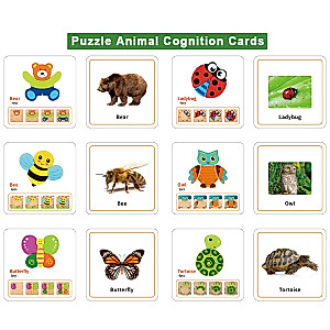 Toddler Puzzles, Wooden Jigsaw Animals Puzzles for 1 2 3 Year Old Girls Boys Toddlers, Educational Preschool Toys Gifts for Colors & Shapes Cognition Skill Learning