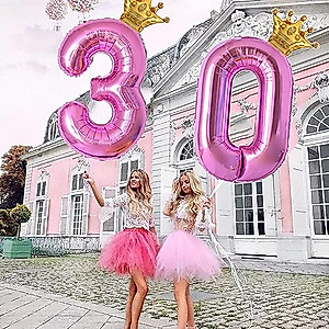 40 Inch Hot Pink Number 4 & Mini Crown Balloon for Birthday Party Decorations, 4th Birthday Party Decorations, Baby Shower Anniversary Balloons Decorations Supplies