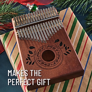 UNOKKI Kalimba 17 Key Thumb Piano with Ore Steel Tines, Includes Hard Case, Portable Mahogany Mbira with Instruction, Finger Covers & Tune Hammer, Gift for Kids, Adults, Men and Music Lovers (Cherry)