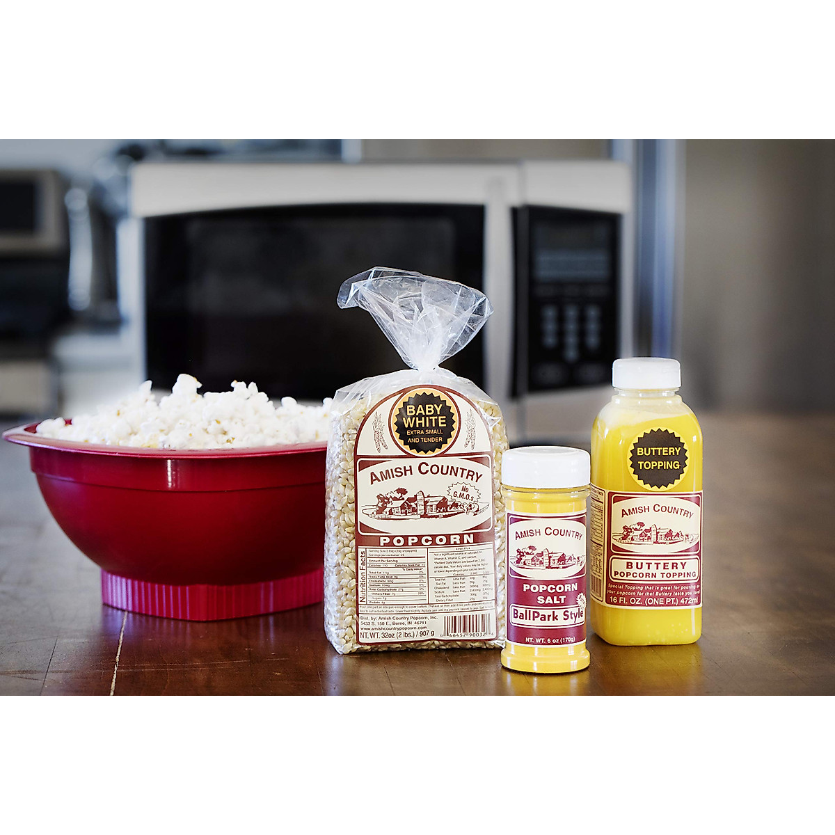 Amish Country Popcorn | 2 lb Bag | Baby White Popcorn Kernels with Buttery Topping & ButterSalt | Old Fashioned, Non-GMO and Gluten Free