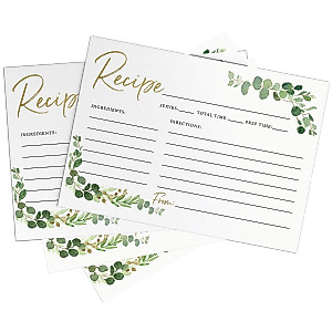 Printed Party Recipe Cards, Gold Greenery, Set of 50