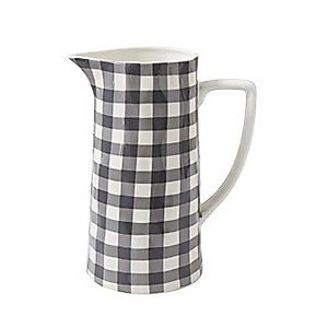 Creative Co-op DF0131 Black & White Gingham Stoneware Pitcher