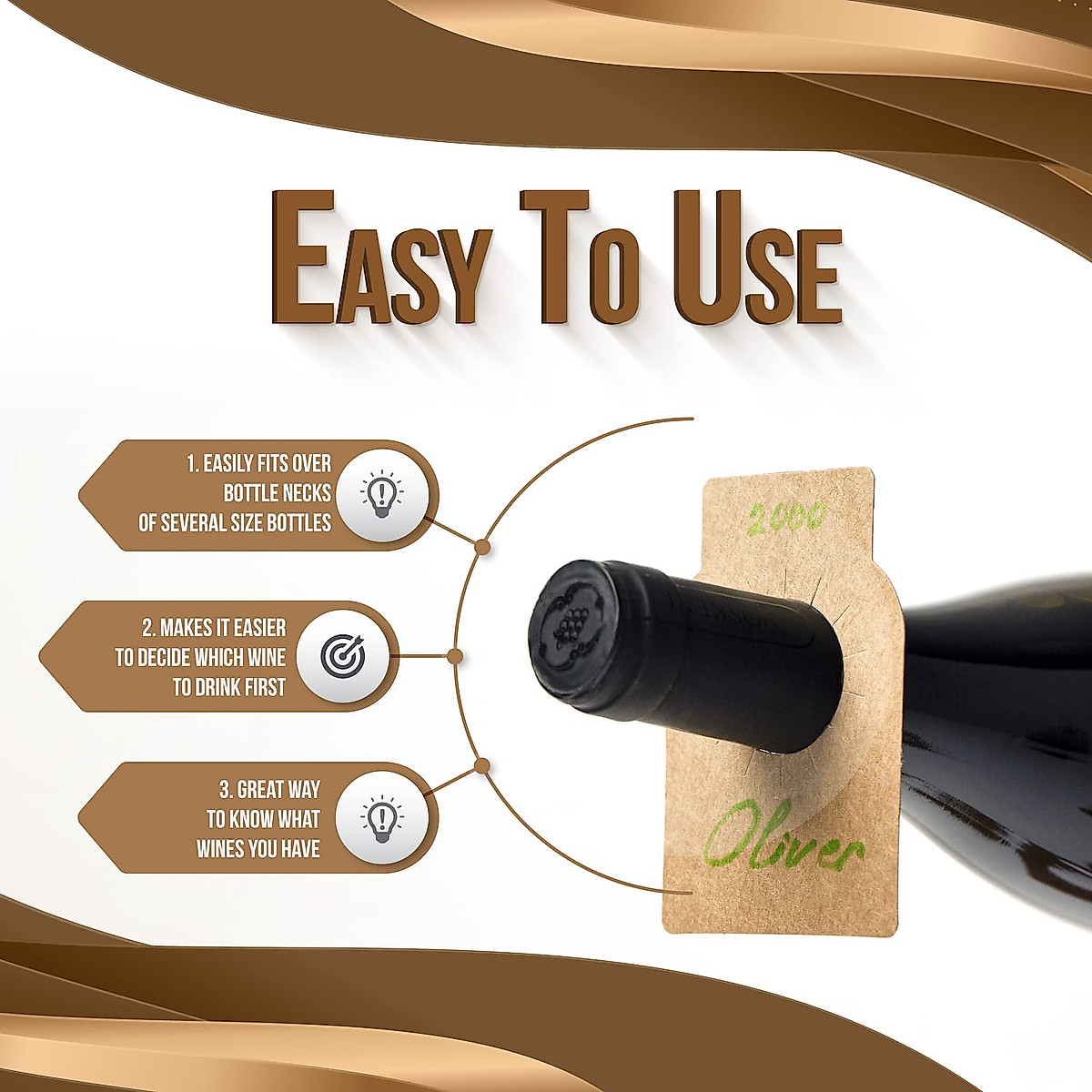 Colibrox Plain Kraft Paper Wine Bottle Tags (200 Pcs) - Durable Blank Wine Bottle Neck Tags, 2¼ x 3½ Inches with 1.1-Inch Hole - Multiuse Brown Kraft Paper Tags - Disposable Wine Vintage Tags