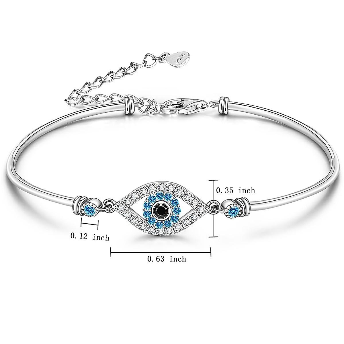 Jewlikee Evil Eye Bracelet Sterling Silver Blue Evil Eye Bangles Bracelets for Women Good Luck Protection Third Eye Amulet