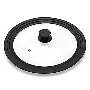 Universal Lid for Pots,Pans and Skillets - Tempered Glass with Heat Resistant Silicone Rim Fits 10.5", 11" and 12" Diameter Cookware,Black