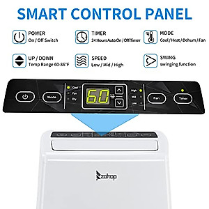 ROVSUN 13000 BTU 4-in-1 Portable Air Conditioner, Heater, Dehumidifier, Fan for Rooms Up to 550 sq ft Floor AC with Remote Control & Rolling Wheels & Window Installation Kit, White