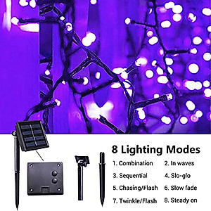 YAKEXI Christmas Solar String Lights Purple 72ft 200 LED 8 Modes Outdoor Solar Powered String Lights Waterproof Solar Fairy Lights for Tree Garden Fence Balcony,Outdoor Christmas Decoration Lights