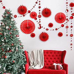 Red Party Decorations Chinese New Year Tissue Pompom Paper Fan Decor Birthday Party Garland Glitter Circle Dots Garland Steamer Banner Backdrop for Girls Wedding Valentines Day