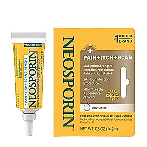 Neosporin Antibiotic Pain-Relieving, Anti-Itch, & Scar Appearance Minimizer Ointment with Neomycin & Bacitracin Zinc, 24-Hour Infection Protection for Minor Cuts, Scrapes & Burns,.5 oz