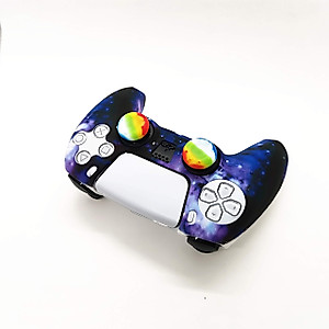 Skin for PS5 Controller Grips, Silicone Case Cover for PlayStation 5 Anti-Slip Protector with 10pcs Thumb Joysticks Caps (Blue Starry Sky)