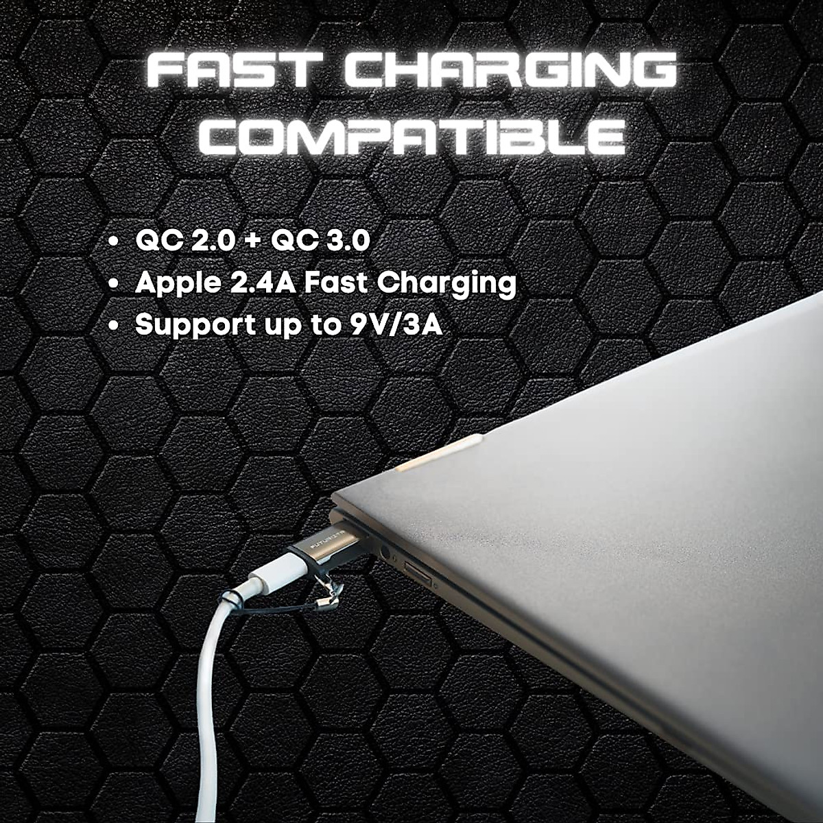 Futurizta Tech USB 3.1 Gen 1 Premium Type-C Female to USB-A Male Adapter, Support 5Gbps Data Transfer, QC3.0 Fast Charging, Military Grade Aluminium Alloy with Ergonomic Lanyard/Rope for Type-C Cable