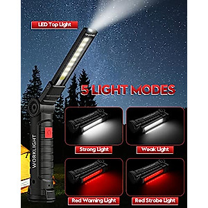 Coquimbo Tool Gifts for Men, Rechargeable LED Work Lights Grill Light Flashlights with Magnetic Base 5 Modes 360° Rotate(2pack Black)