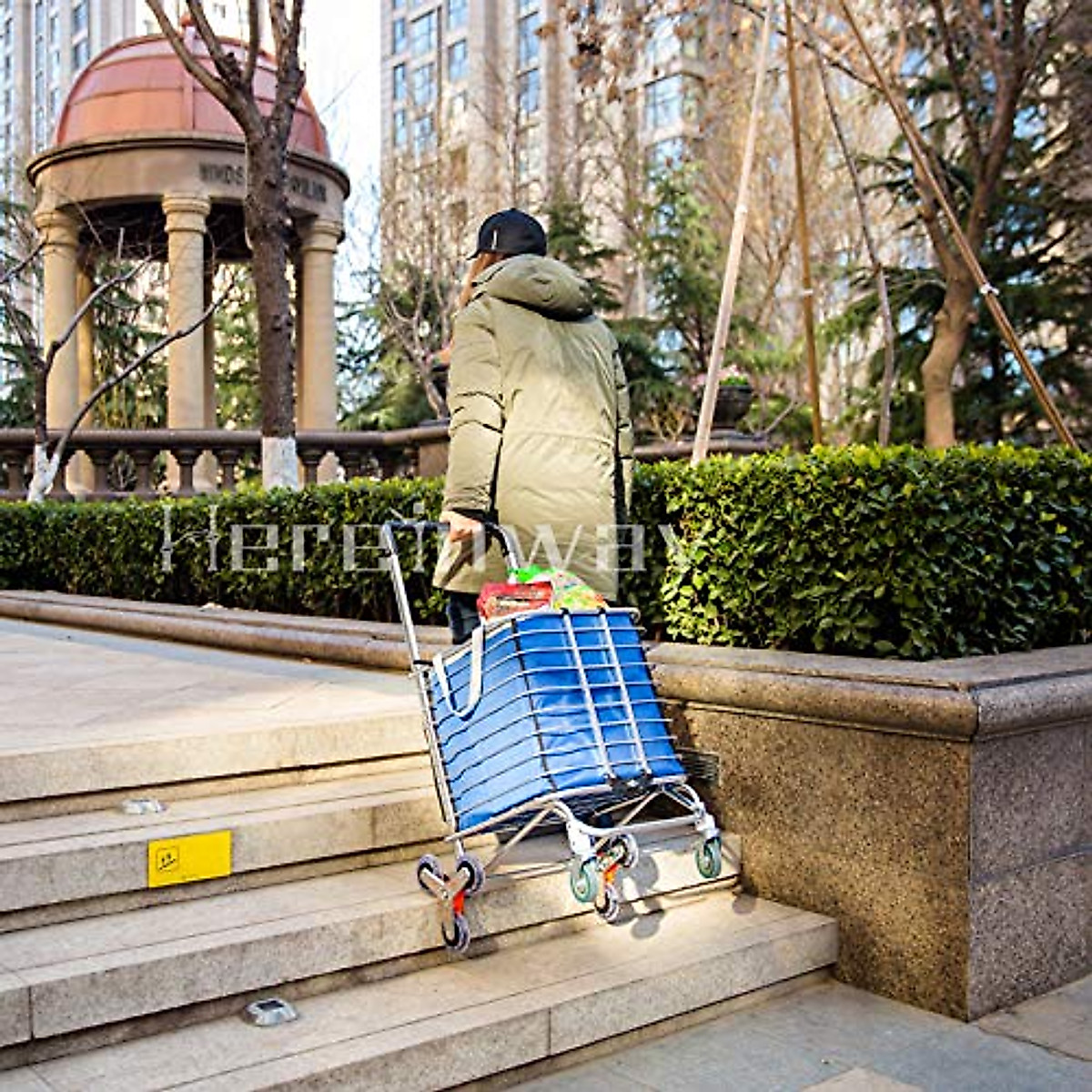 Foldable Jumbo Shopping Cart for Groceries Portable|Grocery Cart with Wheels Folding Lightweight Stair Climbing Cart with Rolling Swivel Wheels and Removable Canvas Removable Bag for Mom,Dad,Grandma