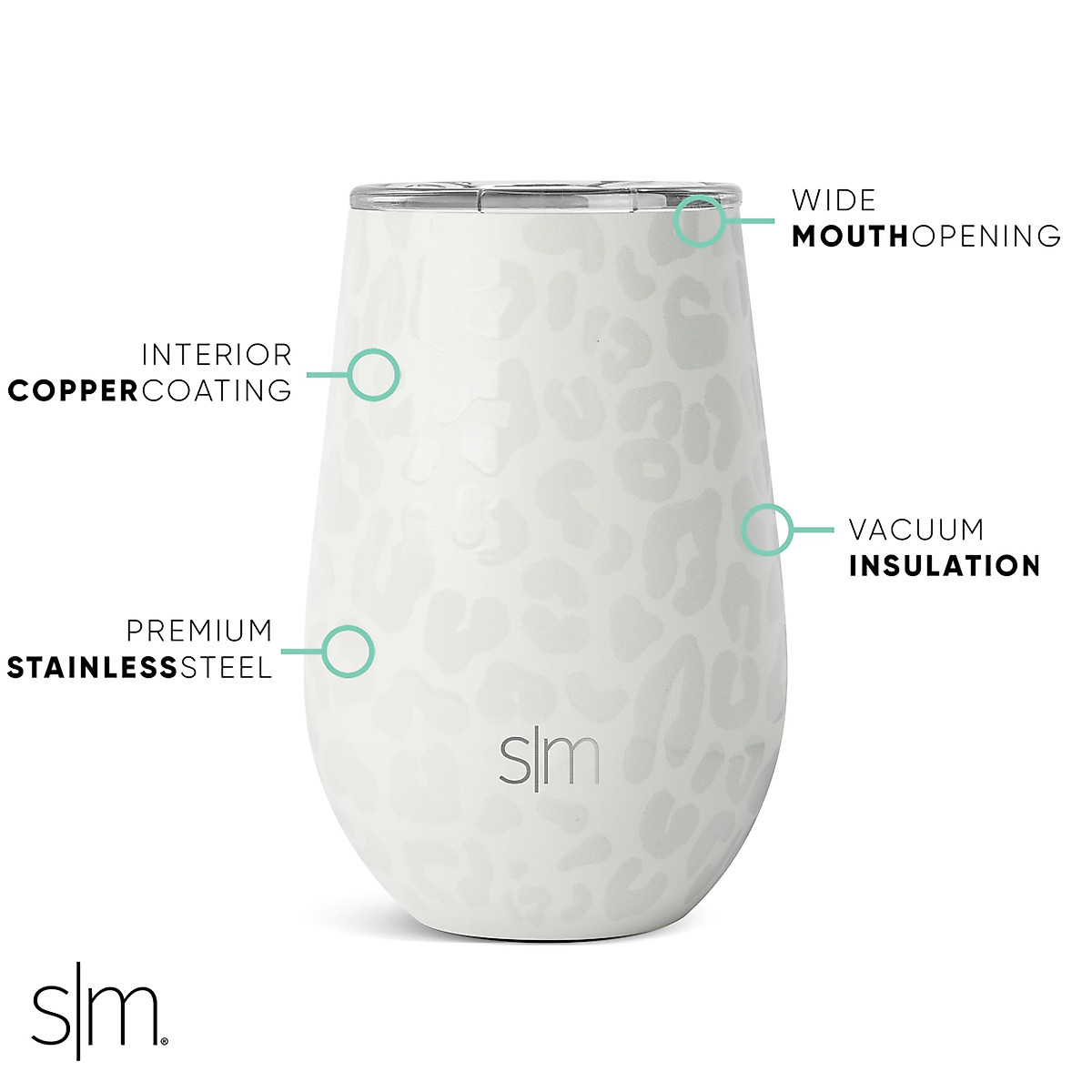 Simple Modern Wine Tumbler with Lid | Cute Stemless Glass Cup with Press-In Lid | Insulated Stainless Steel Coffee Mug | Gifts for Women Men Him Her | Spirit Collection | 12oz | Cream Leopard