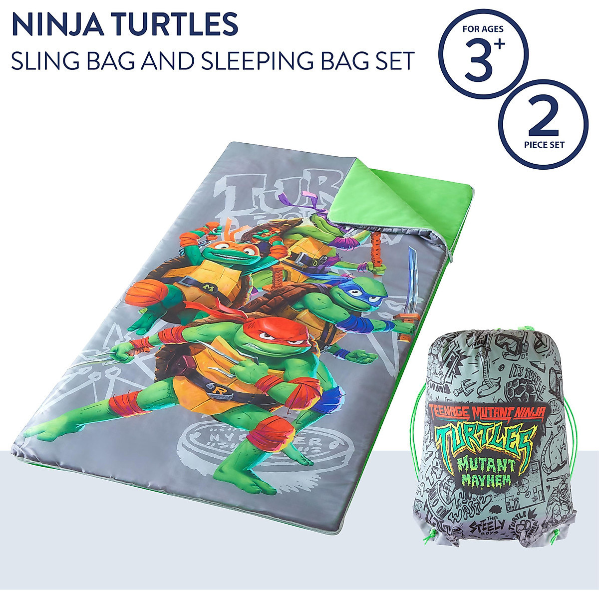 Ninja Turtles Mutant Mayhem Slumber Set,Comfortable Sleeping Bag with Convenient Sling Bag