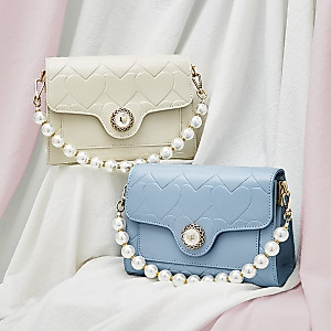 Small Crossbody Bag for Women Cowhide Leather Shoulder Bag Anna Faux Pearl Chain Accessories for Mini Flap Top Handle Purse Trendy Handbag