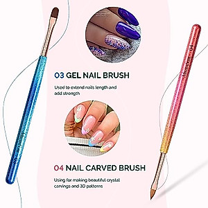 MelodySusie Nail Art Brushes Set,7pcs Professional Pen Nail Gel Brush,Nail Extension and Builder Brush,Liner Brush 2 Sizes Dotting Tools,Gradient Fashion Design for Home DIY Salon Use