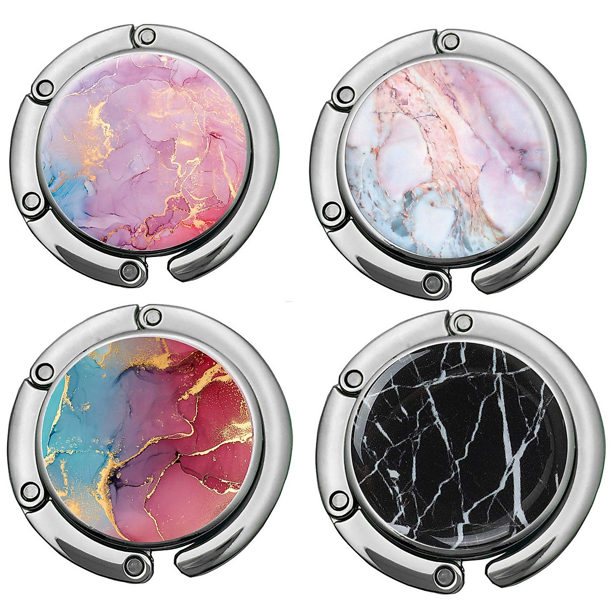Foldable Purse Hook Womens Bag Table Hanger Collection Desk Hooks for Purse (4pack Pretty Marble Hook)