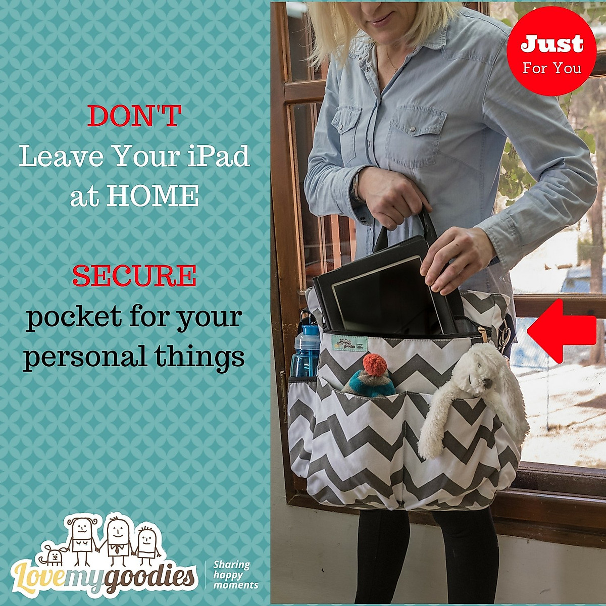 Stylish Travel Diaper Bag Tote for Men and Women – Unisex, Multifunctional Design with Universal Stroller Straps, 9 Pockets FREE Wet/Dry Bag and Changing Pad by LoveMyGoodies