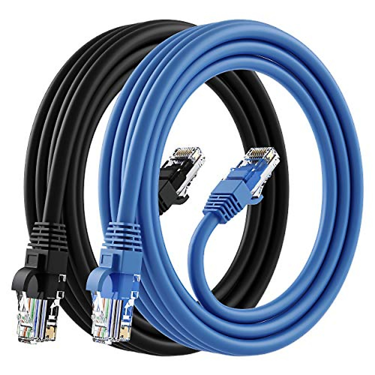 GearIT Cat 6 Ethernet Cable CCA - (6ft, 2-Pack) LAN Network Cord, UTP, Internet, Network Cable Cat 6 Patch Cable - Black & Blue, 6 Feet