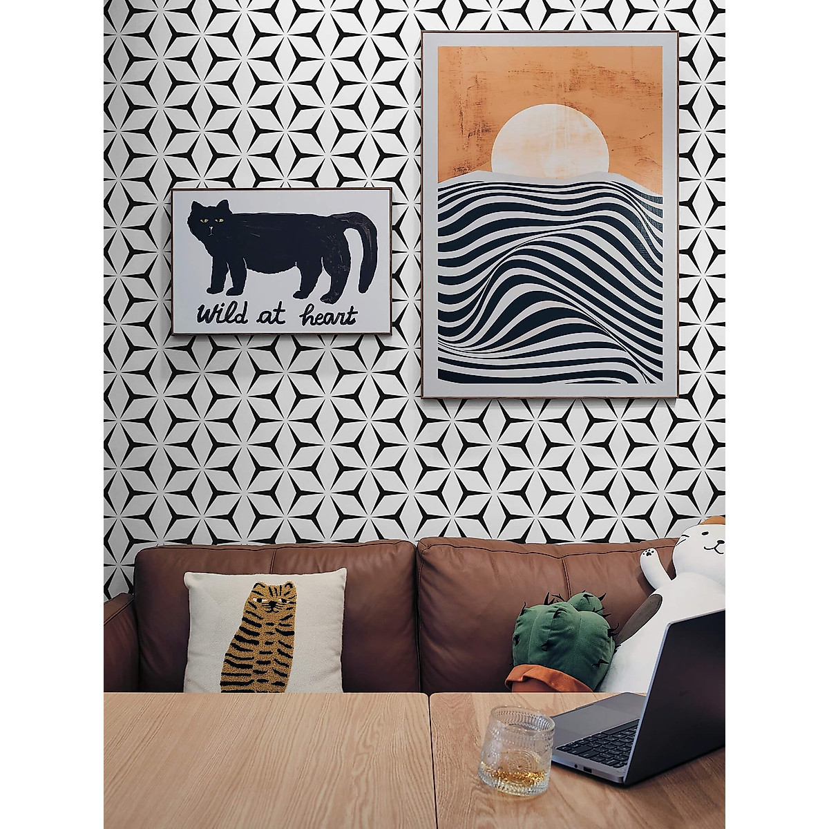 Heroad Wall Paper Peel and Stick Modern Black and White Wallpaper Peel and Stick Boho Geometric Contact Paper for Cabinets and Drawers Renter Friendly Self-Adhesive Removable Waterproof 17.7” x 118”