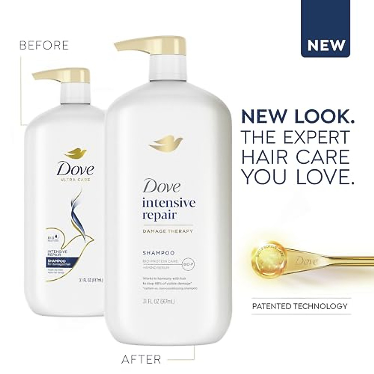 Dove Shampoo Intensive Repair Pack of 4 for Damaged Hair Shampoo with Bio-Restore Complex 31 oz