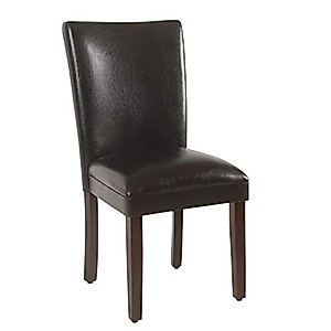 HomePop Parsons Upholstered Accent Dining Chair, Set of 2, Dark Brown Faux Leather