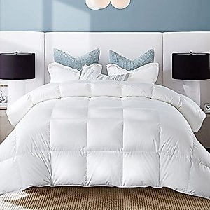 WhatsBedding Feather Down Comforter California King- All Season Luxurious Hotel Collection Bed Comforter - 100% Cotton Cover Medium Warmth Duvet Insert with Corner Tabs - 104x96 Inch