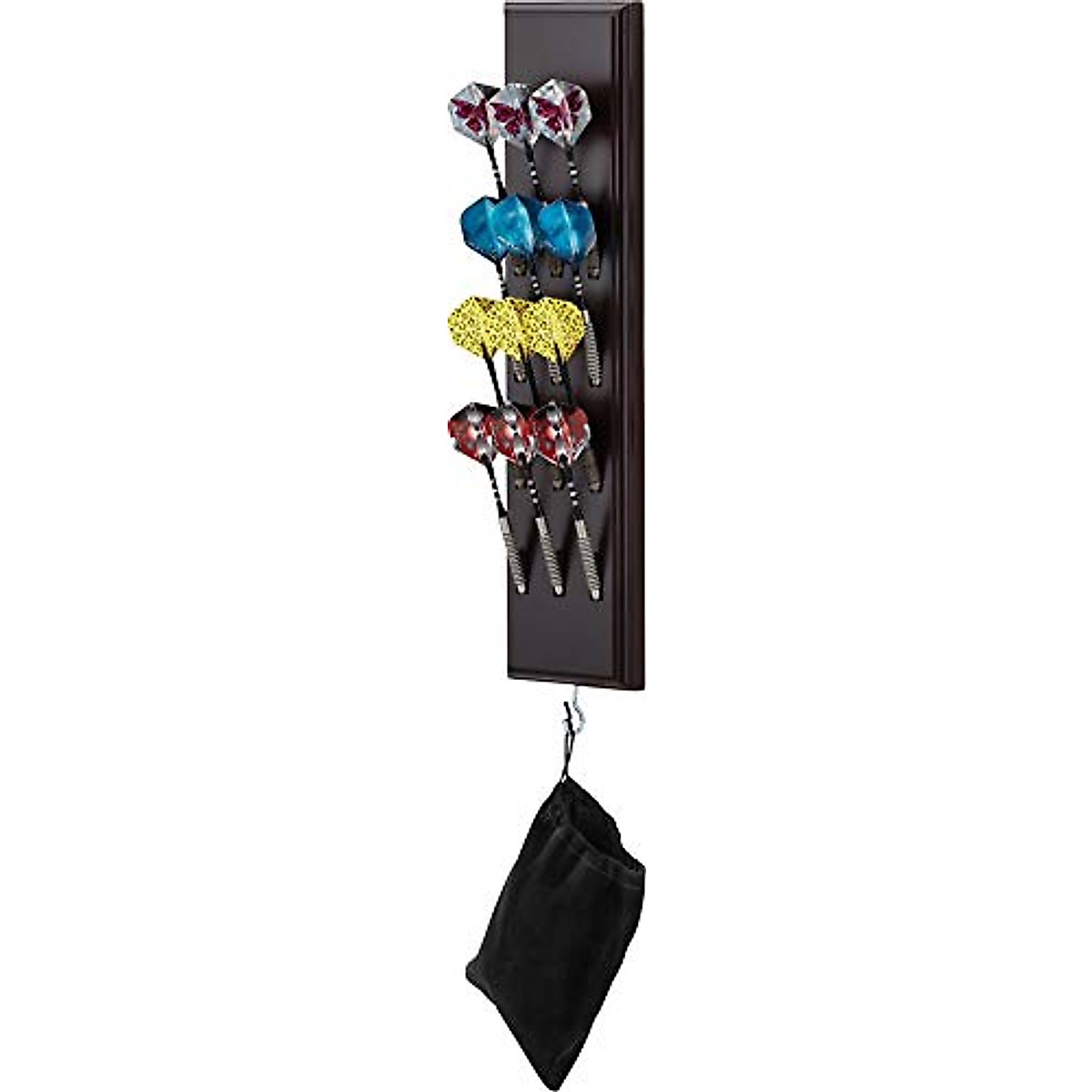 Viper Dart Caddy Solid Wood Wall Mounted Dart Holder / Stand, Displays 4 Sets of Steel or Soft Tip Darts, for all Sisal & Electronic Dartboards, Surrounds & Cabinets, Mahogany Finish