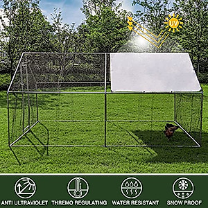 JOIONE Large Metal Chicken Coop with Waterproof & Anti-UV Cover, Galvanized Steel Coops for Outdoor Backyard Farm Garden (9.8' x 13.1' x 6.5')