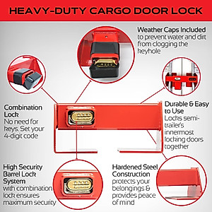 Equipment Lock HDCDL Combination Version - Steel Heavy Duty Cargo Door Lock - Truck Accessories & Storage - Maximum Security Door Padlock - For Semi Trailer Trucks & Containers - Red