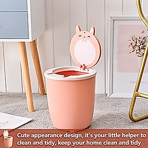 HTERDR Mini Countertop Trash Can with Lid for Office Desktop Coffee Table Kitchen Cute Bunny Garbage Can Small Desktop Trash Can Press Cover Bucket Small Paper Basket Pink
